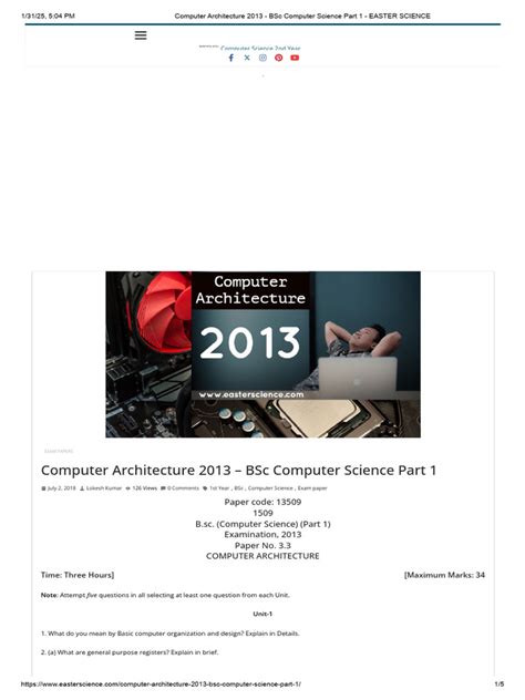 Computer Architecture 2013 Bsc Computer Science Part 1 Easter