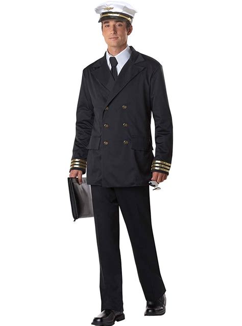 Black Retro Flight Captain Outfit Mens Pilot Uniform Costume
