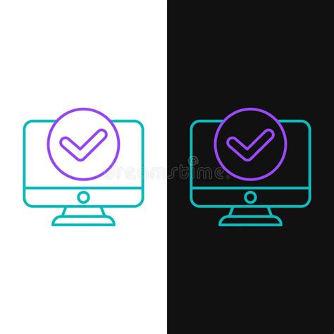 Line Computer Monitor Screen Icon Isolated On White And Black