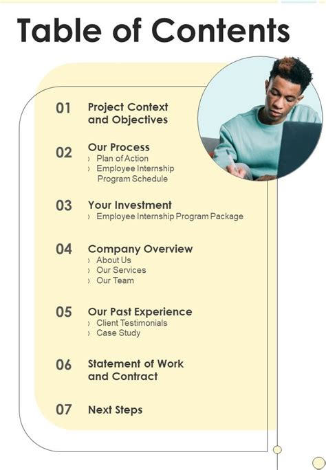 Table Of Contents Employee Internship Program One Pager Sample Example