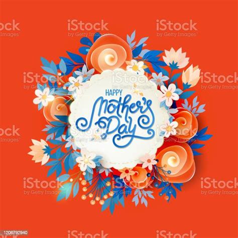 레터링 해피 어머니의 날 아름다운 인사말 카드입니다 화려한 트렌드 꽃 예술 밝은 벡터 일러스트 레이션 전통 민속 꽃다발 공휴일에 대한 스톡 벡터 아트 및 기타 이미지