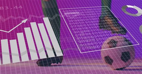 Image Of Charts And Data Processing Over Legs Of Caucasian Male Football Player With Ball Stock