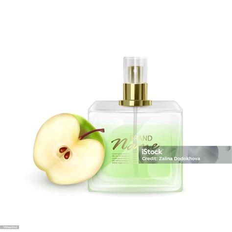 녹색 사과 배경에 녹색 향수 항아리 디스펜서와 현실적인 항아리 사과 향기와 향수 벡터 Eps 10 일러스트 3차원 형태에 대한 스톡 벡터 아트 및 기타 이미지 Istock