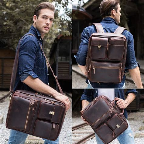 Mens Briefcase Backpack Brown 156 Inch Laptop Business Briefcase