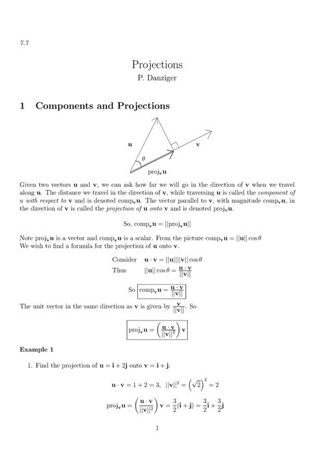 Projections Linear Algebra 7 Projections P Danziger 1 Components