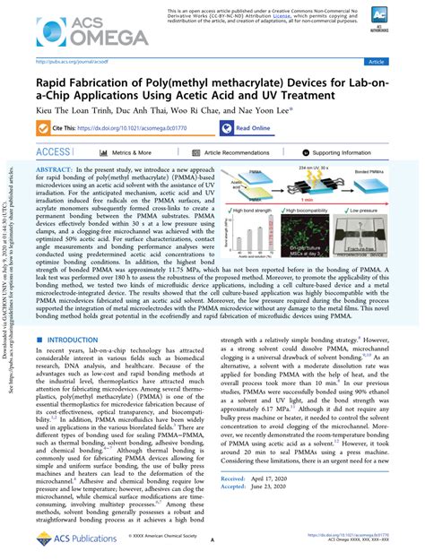 Pdf Rapid Fabrication Of Polymethyl Methacrylate Devices For Lab On A Chip Applications