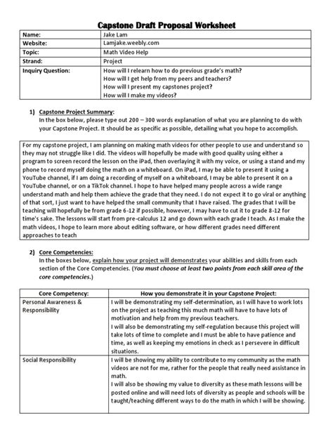 Clc 12 Capstone Draft Proposal Worksheet Pdf Teaching Method Cognitive Science