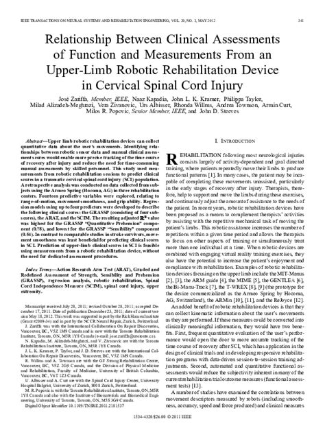 Pdf Relationship Between Clinical Assessments Of Function And Measurements From An Upper Limb
