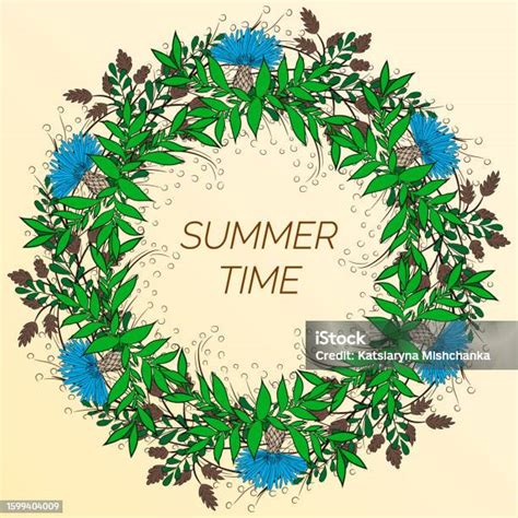 수레 국화와 녹색 잎의 화환 형태의 여름 꽃 배경 엽서 브로셔 전단지 디자인 결혼식에 대한 스톡 벡터 아트 및 기타 이미지 결혼식 고풍스런 공휴일 Istock