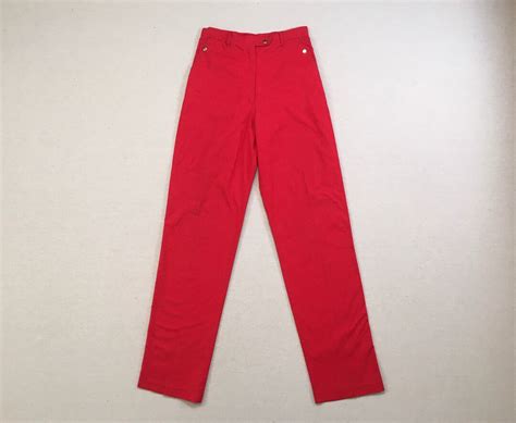 1980s High Waist Straight Leg Cotton Pants In Red Etsy
