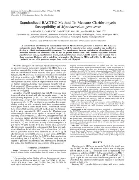 Pdf Standardized Bactec Method To Measure Clarithromycin