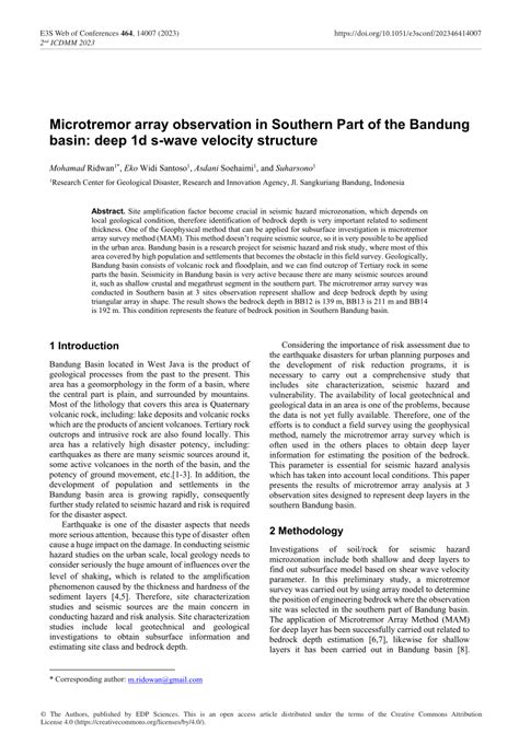 Pdf Microtremor Array Observation In Southern Part Of The Bandung