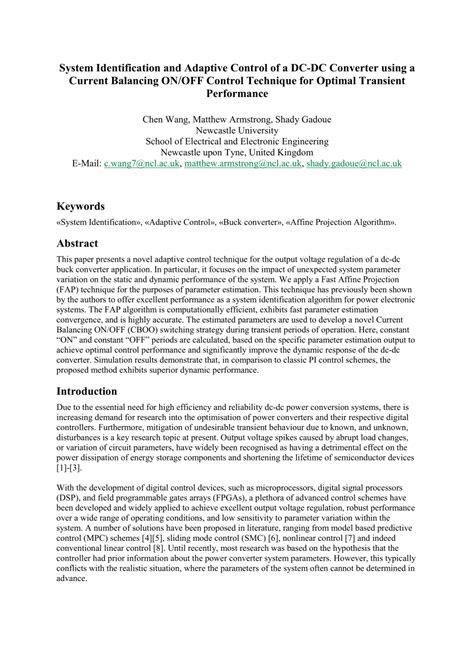 Pdf System Identification And Adaptive Control Of A Dc Dc Converter