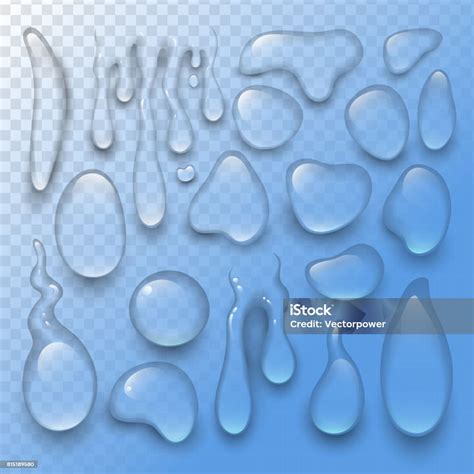 현실적인 물 드랍 스 액체 투명 한 빗방울 스플래쉬 벡터 일러스트 레이 션 3차원 형태에 대한 스톡 벡터 아트 및 기타 이미지 3차원 형태 건강관리와 의술 기포