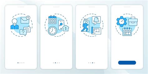 Vms Features Blue Onboarding Mobile App Screen Walkthrough 4 Steps Editable Graphic