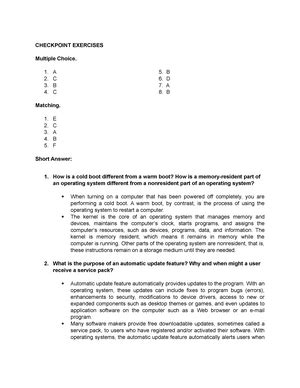 Chapter 3 Checkpoint Exercises IN IT Tools CHECKPOINT EXERCISES Multiple Choice D 5 B D 6