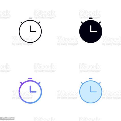 스톱워치 아이콘 디자인 네 가지 스타일로 편집 가능한 스트로크 선 솔리드 플랫 라인 및 컬러 그라디언트 라인 웹 페이지 모바일