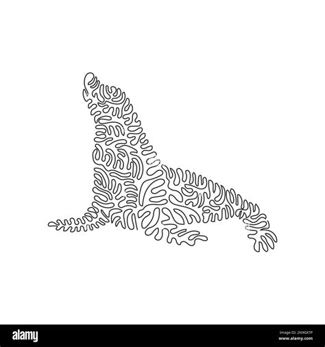 Continuous Curve One Line Drawing Of Cute Sitting Sea Lion Single Line Editable Stroke Vector