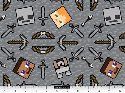 Minecraft Fabric Minecraft Heads Repeated With Swords And Arrows On