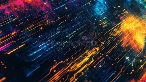 Vibrant Abstract Canvas Of Binary Code And Circuit Patterns Stock Illustration Illustration Of