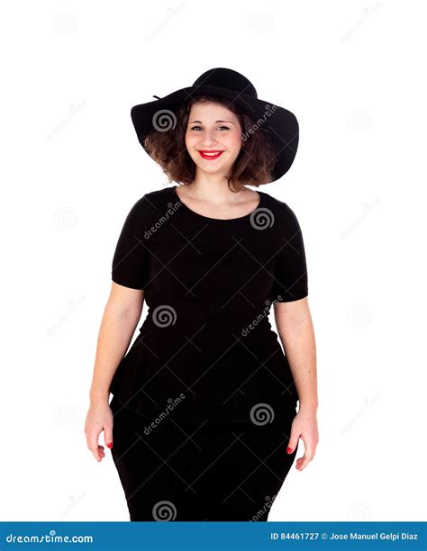 Stylish Curvy Girl With Black Hat And Dress Stock Image Image Of Fatty Copy 84461727