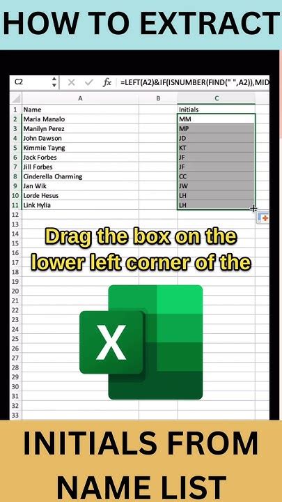 excel trick extract initials from name list youtube