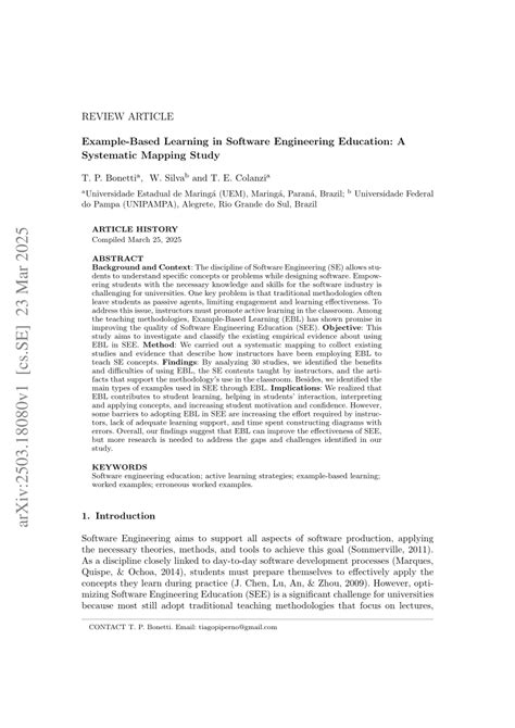 Pdf Example Based Learning In Software Engineering Education A