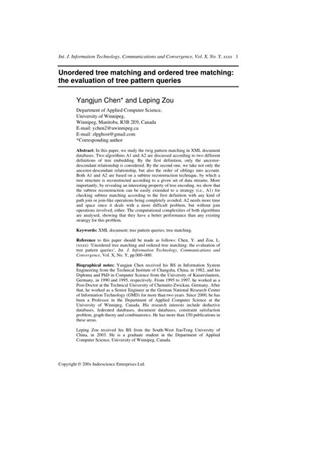 Pdf Unordered Tree Matching And Ordered Tree Matching The Evaluation