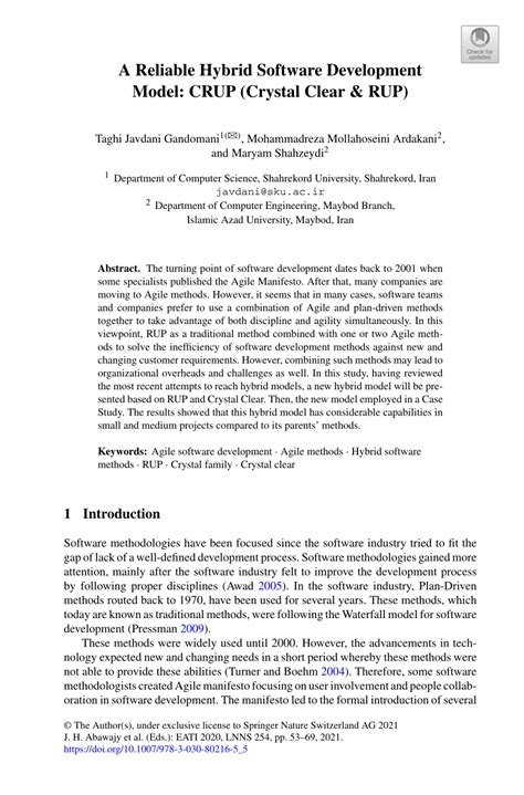 Pdf A Reliable Hybrid Software Development Model Crup Crystal Clear And Rup