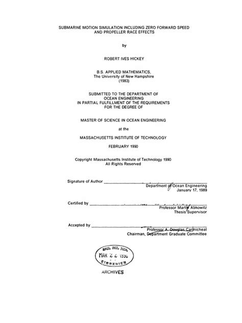 Submarine Motion Simulation Including Zero Forward Speed And Propeller Race Effects Hickey