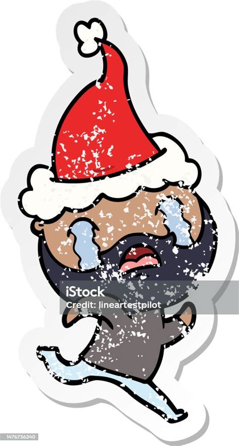 산타 모자를 쓰고 우는 수염 난 남자의 손으로 그린 고민 스티커 만화 귀여운에 대한 스톡 벡터 아트 및 기타 이미지 귀여운 낙서 드로잉 남자 Istock