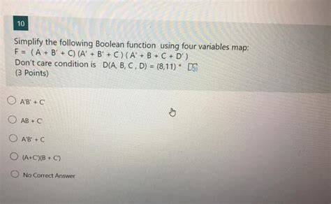 Solved 10 Simplify The Following Boolean Function Using Four