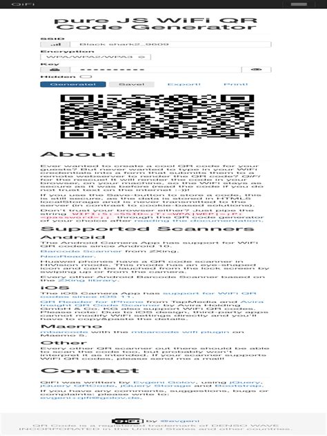 Pure Js Wifi Qr Code Generator Pdf Qr Code Ios