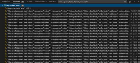Value Is Not Accepted Warnings In The Default Keybindingsjson
