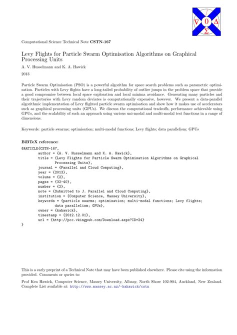 pdf levy flights for particle swarm optimisation algorithms on