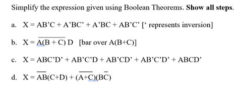 Solved Simplify The Expression Given Using Boolean Theorems