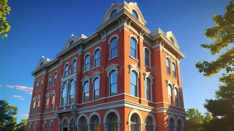 Majestic Brick Clock Tower Building Historic Institutional Architecture With Grand Facade And