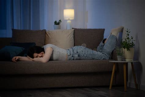 Teenager Brunette Girl In Living Room At Night Stock Photo Image Of Lamp Girl