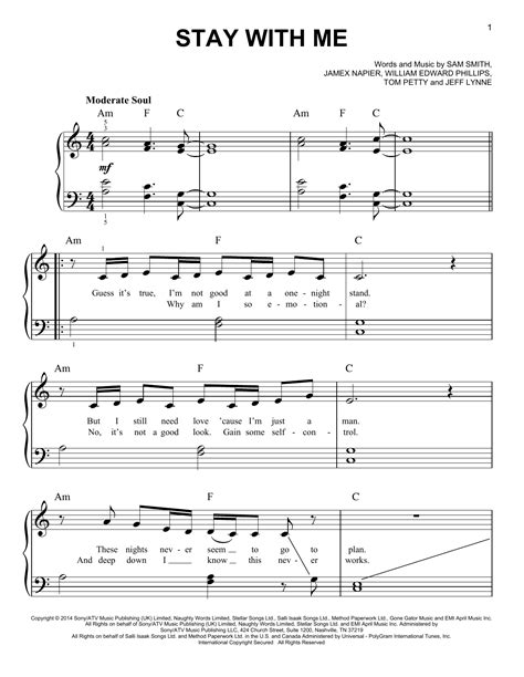 Stay With Me Sheet Music By Sam Smith Easy Piano 155602