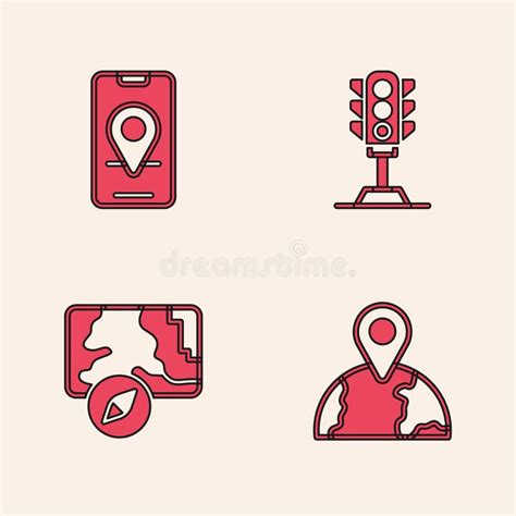 Set Location On The Globe City Map Navigation Traffic Light And Icon Vector Stock
