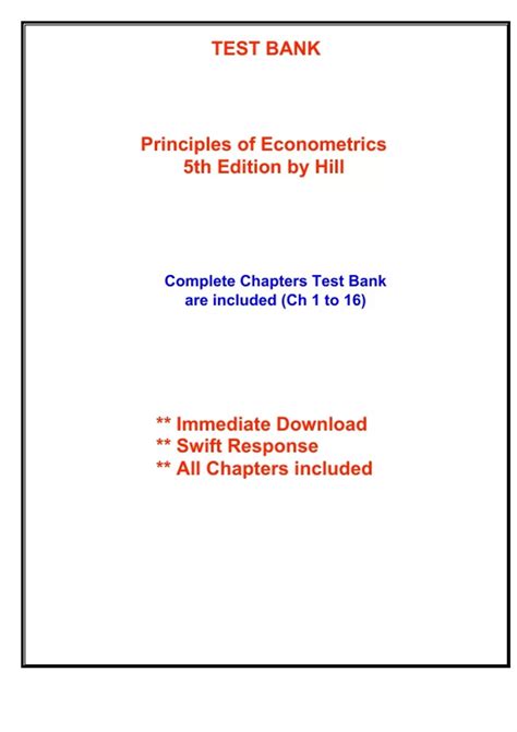 Test Bank For Principles Of Econometrics 5th Edition Hill All Chapters Included