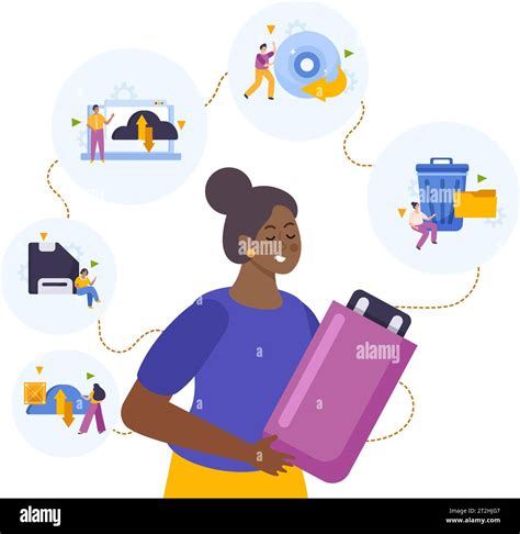 Backup Data Recovery Cloud Storage Flat Composition With Woman Holding Huge Flash Drive Vector