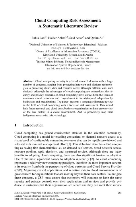 Pdf Cloud Computing Risk Assessment A Systematic Literature Review