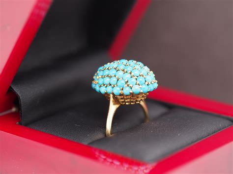 1960s 18k Yellow Gold Turquoise Nantucket Basket Ring For Sale At 1stdibs