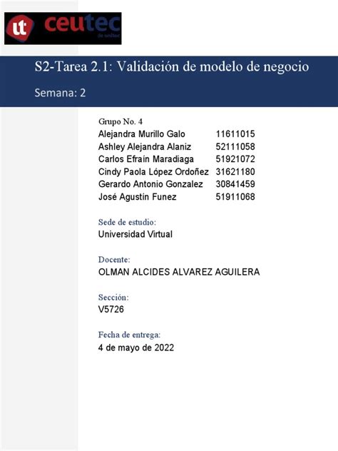 S2 Tarea 2 1 Validación De Modelo De Negocio Pdf Aprendizaje Conceptos Psicologicos