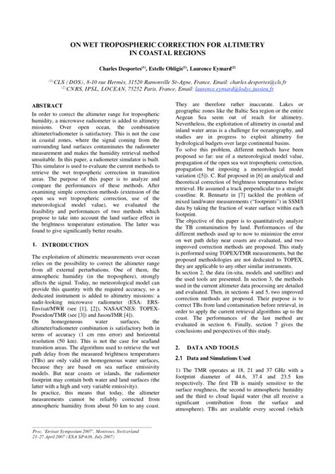 Pdf On The Wet Tropospheric Correction For Altimetry In Coastal Regions