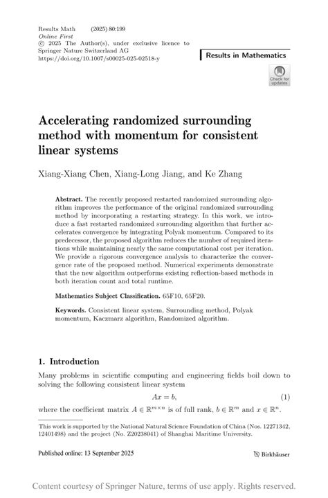 Accelerating Randomized Surrounding Method With Momentum For Consistent Linear Systems Request Pdf