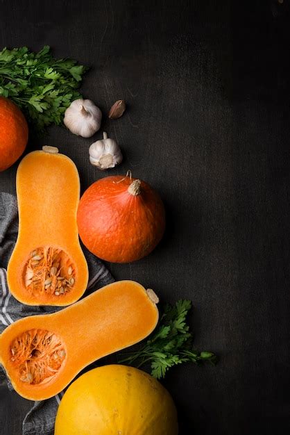 Free Photo Halved Pumpkin Assortment With Copy Space