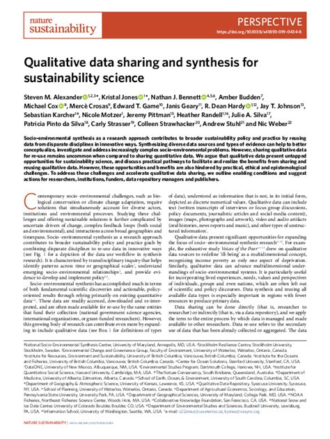 Pdf Qualitative Data Sharing And Synthesis For Sustainability Science