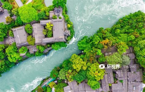 四川成都都江堰景区宝瓶口风光航拍图 图片 轩视界